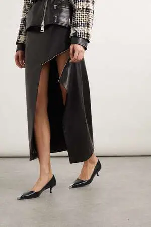 Alexander McQueen Pointed Toe Low Heel Leather Pumps With Metal Toe Cap