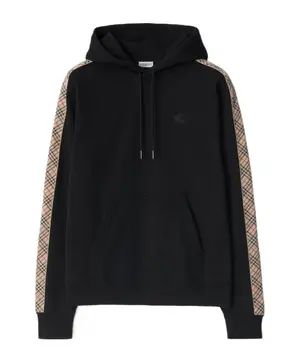 Burberry Ekd Embroidered Checked Drawstring Hoodie - Black