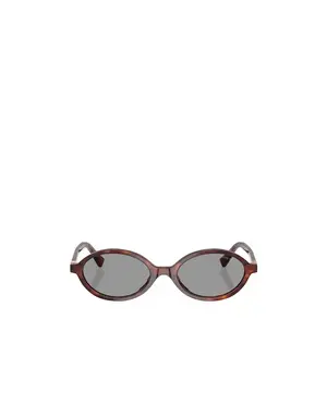 Miu Miu Oval Frame Sunglasses With Logo Detail - Gray