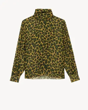 Saint Laurent Lavallière Leopard Printed Blouse