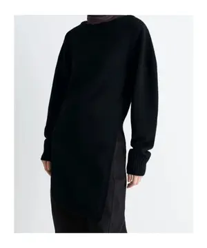 LEMAIRE Long-sleeved Crewneck Jumper With Side Slits - Black