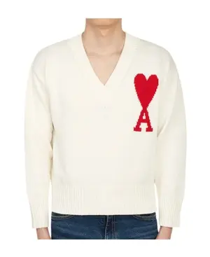Ami V-neck Sweater With Iconic Logo