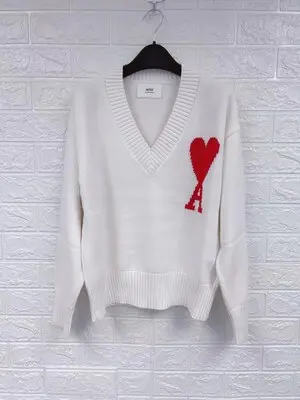 Ami V-neck Sweater With Iconic Logo