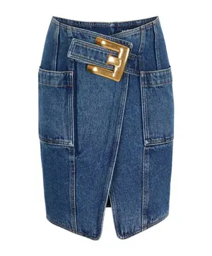 Balmain Belted Denim Mini Skirt
