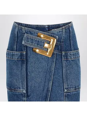 Balmain Belted Denim Mini Skirt