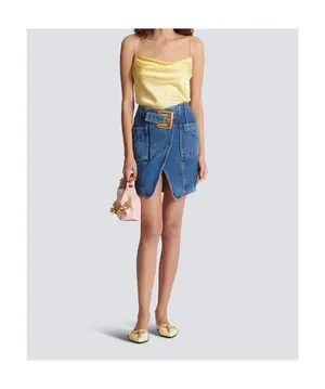 Balmain Belted Denim Mini Skirt