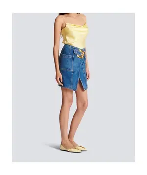 Balmain Belted Denim Mini Skirt