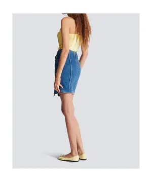 Balmain Belted Denim Mini Skirt