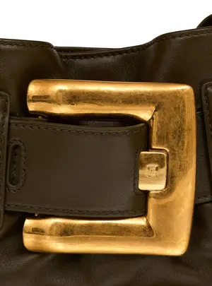 Balmain Mini Anthem Shoulder Bag In Calfskin Leather - Khaki