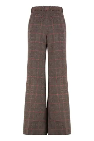 Chloé Checked High-waisted Flared Wool Pants