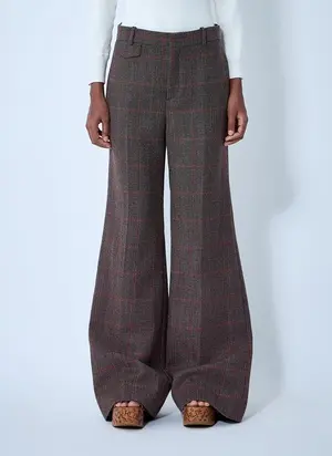 Chloé Checked High-waisted Flared Wool Pants