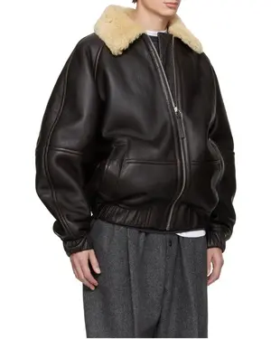 Jacquemus Brown Leather Bomber Jacket - Dark Brown