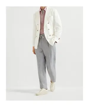 Brunello Cucinelli Leisure Fit Trousers With Drawstring Waist - Grey