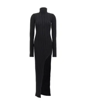 ANN DEMEULEMEESTER High-neck Ribbed Knit Maxi Dress