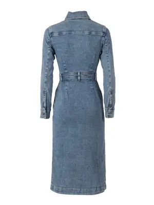 7 For All Mankind Button-up Denim Midi Dress With Classic Collar And Snap Cuffs