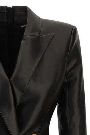 Balmain Double Breasted Leather Blazer Dress