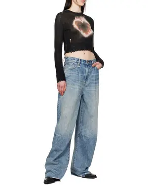 R13 Distressed Heart Print Long Sleeve Sweater