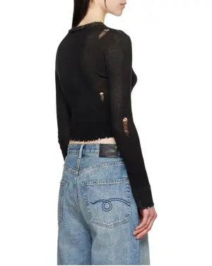 R13 Distressed Heart Print Long Sleeve Sweater