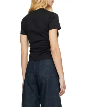 Burberry Ruched Detailed Crewneck T-shirt With Equestrian Knight Pattern - Black