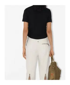 Burberry Ruched Detailed Crewneck T-shirt With Equestrian Knight Pattern - Black