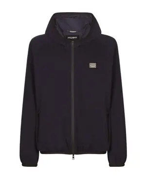 Dolce & Gabbana Logo Plaque Zip-up Jersey Jacket - Black