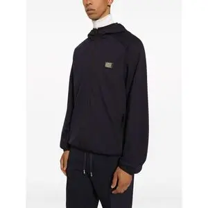 Dolce & Gabbana Logo Plaque Zip-up Jersey Jacket - Black