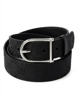 Gucci Belt With Rounded Buckle And Monogrammed Canvas - Black