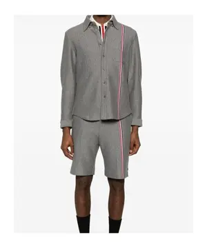 Thom Browne Grey Buttoned Jacket With Striped Detail