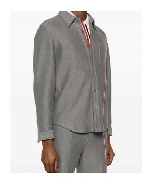 Thom Browne Grey Buttoned Jacket With Striped Detail