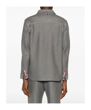 Thom Browne Grey Buttoned Jacket With Striped Detail