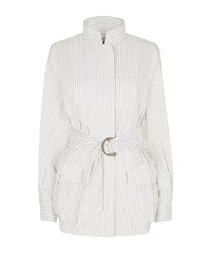 Fendi Striped Ring Buckle Belted Jacket - White