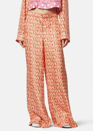 Versace Logo Print Wide Leg Trousers