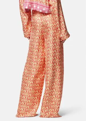 Versace Logo Print Wide Leg Trousers