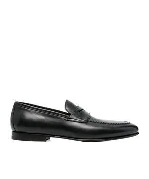 Santoni Penny Leather Loafers - Black
