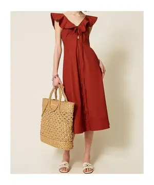 TWINSET Ruffled Open-back Midi Dress - Red
