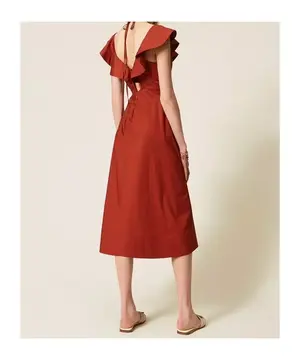 TWINSET Ruffled Open-back Midi Dress - Red