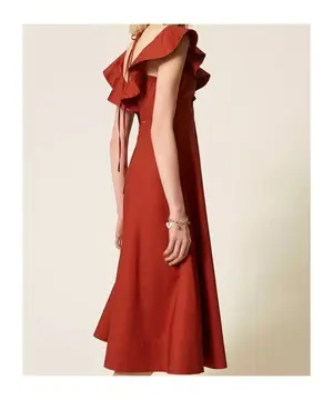 TWINSET Ruffled Open-back Midi Dress - Red