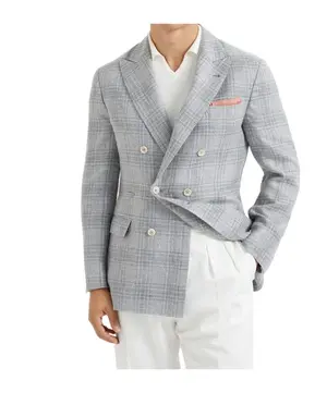 Brunello Cucinelli Prince Of Wales Double-breasted Blazer - Grey