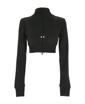 COURREGES Courrèges Ribbed Cropped Zip-up Sweatshirt With Stand Collar