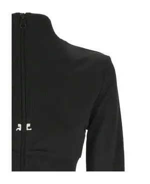 COURREGES Courrèges Ribbed Cropped Zip-up Sweatshirt With Stand Collar