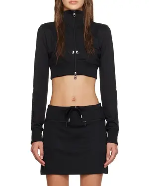 COURREGES Courrèges Ribbed Cropped Zip-up Sweatshirt With Stand Collar