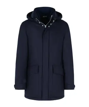 Zegna Zip-up Hooded Jacket With Goose Down Blend Filling - Blue