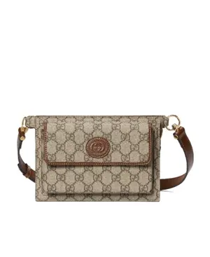 Gucci Gg Supreme Messenger Bag With Logo Patch - Nude