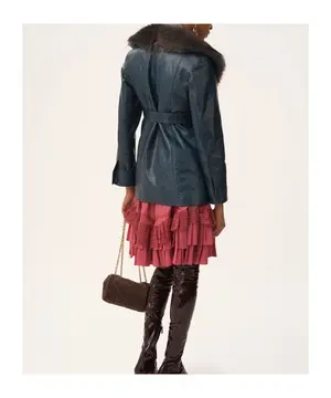 Chloé Leather Tie-waisted Coat With Fur Collar