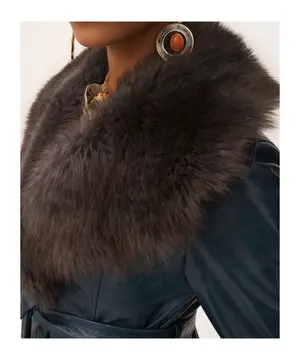 Chloé Leather Tie-waisted Coat With Fur Collar