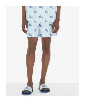Burberry Silk Twill Knee-length Shorts With Monogram And Equestrian Knight Print - White