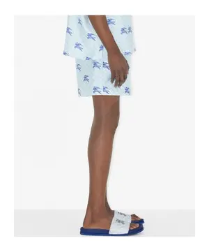 Burberry Silk Twill Knee-length Shorts With Monogram And Equestrian Knight Print - White