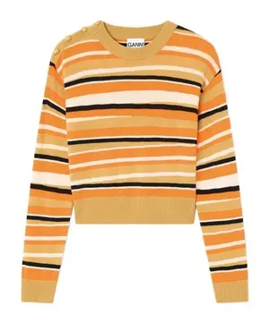 GANNI Striped Cashmere Jumper With Button Detail