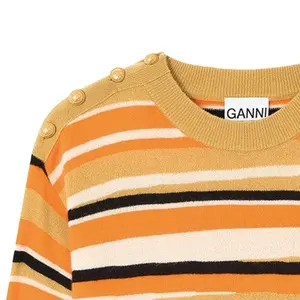 GANNI Striped Cashmere Jumper With Button Detail