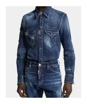 Dsquared2 X Ducati Denim Fashion Distressed Western Shirt